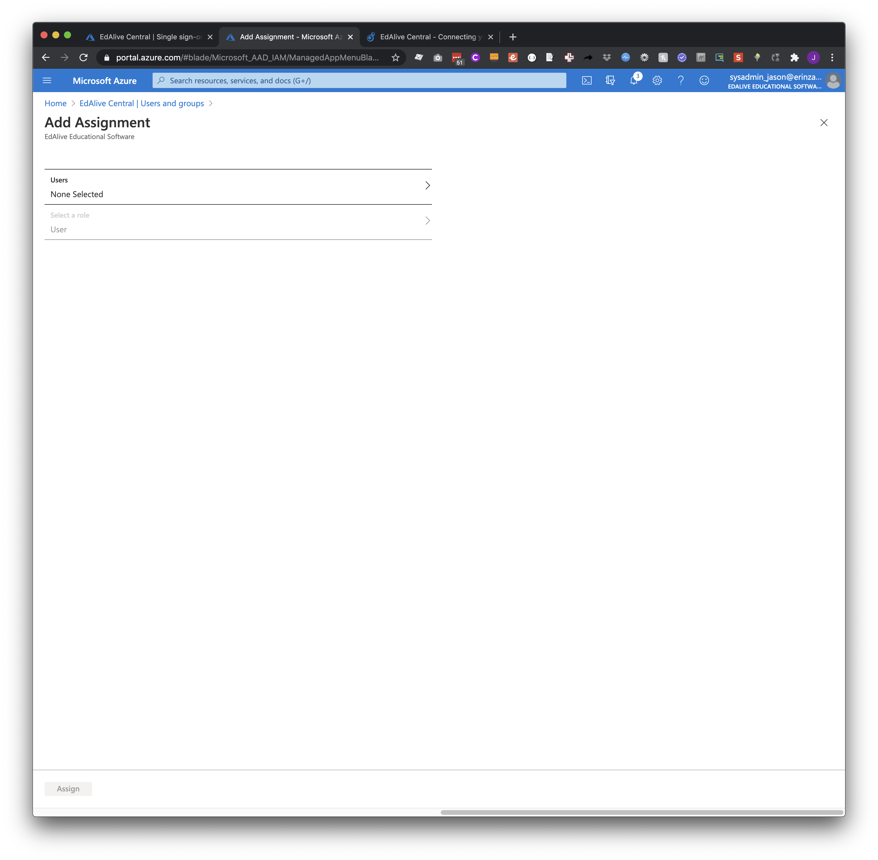 EdAlive Central (Schools) - SSO - Azure App Setup Process